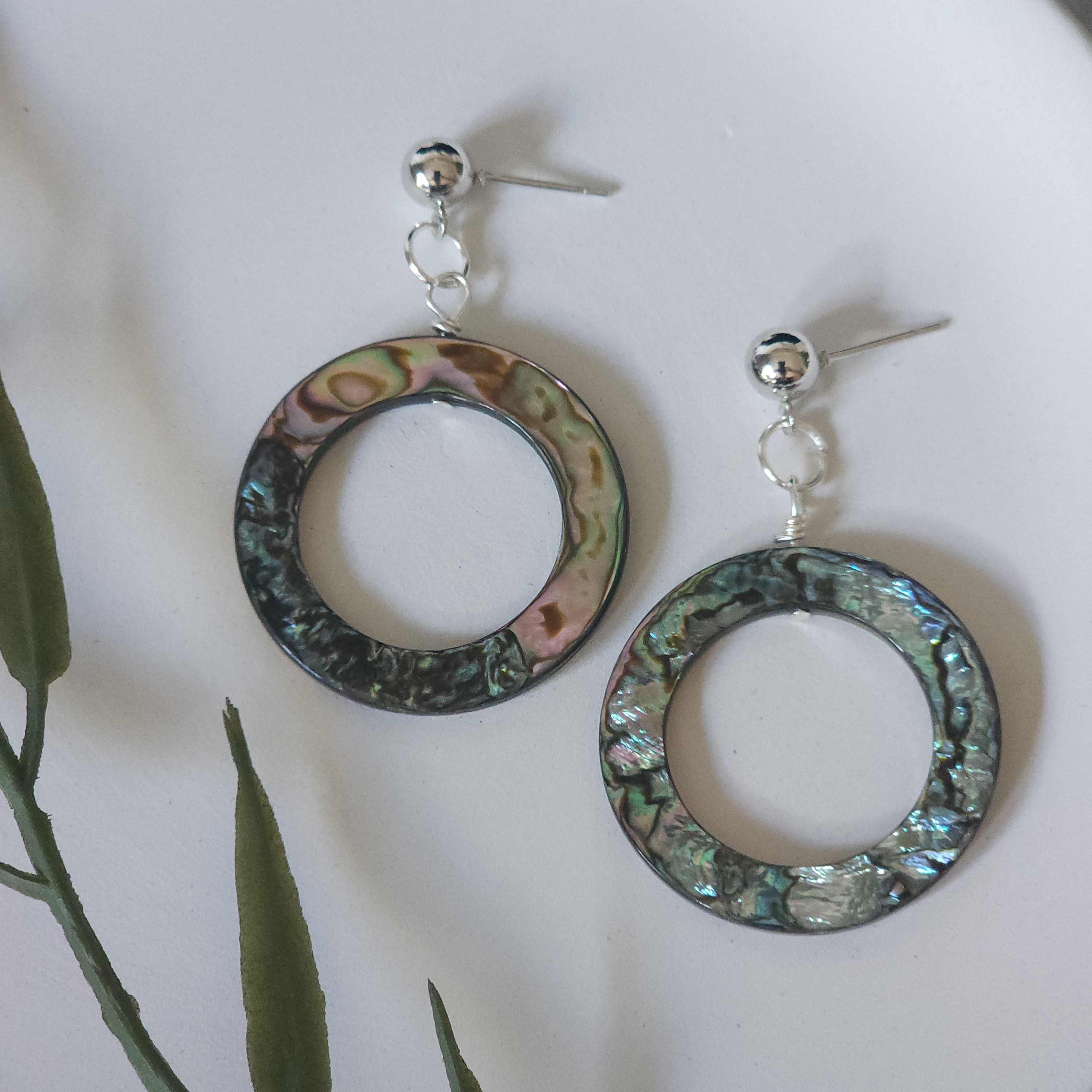 Beaded Earrings - Ocean Halo Drops | Abalone Shell Circles – DDdesigns